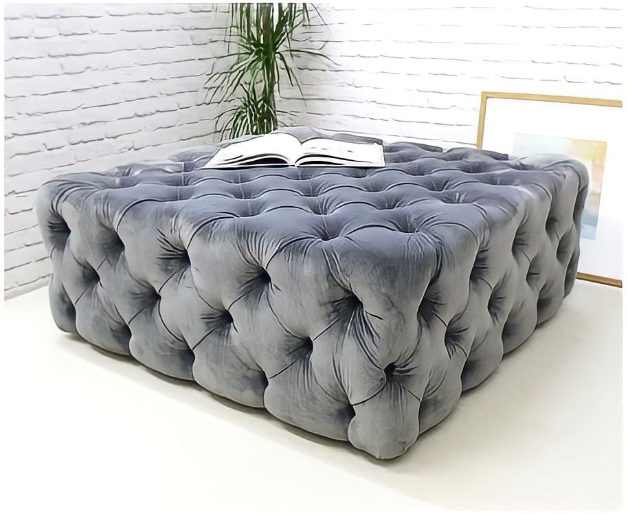 Dark Grey Chesterfield Footstool Rounded LISF LTD